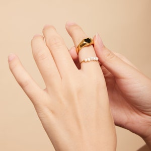 18K Gold Plated Mini Freshwater Pearl Ring, Natural Pearls, Women ...