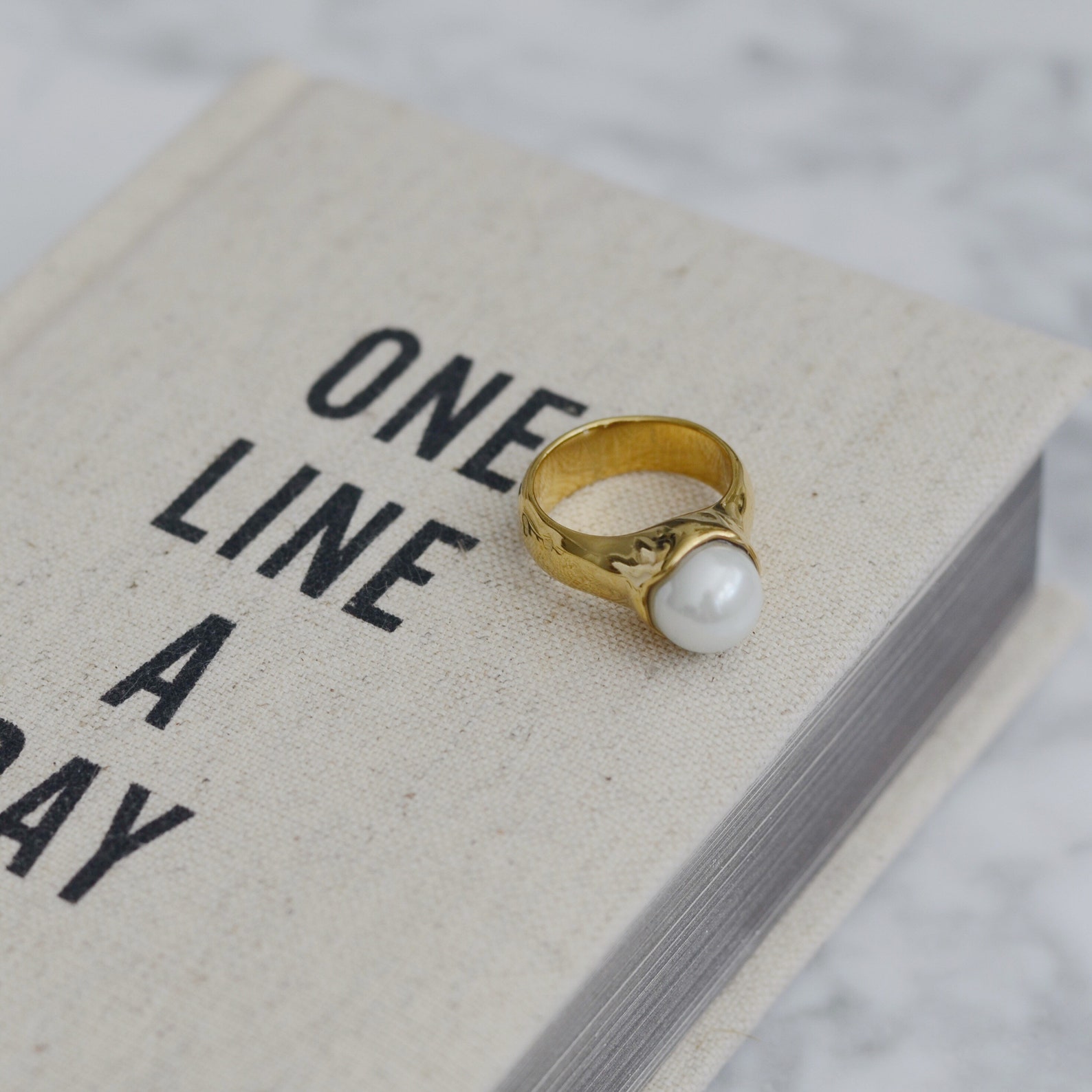 18K Gold Plated Pearl Signet Ring Vintage Styled Statement | Etsy