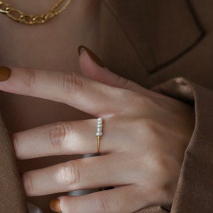 18K Gold Plated Mini Freshwater Pearl Ring, Natural Pearls, Women ...