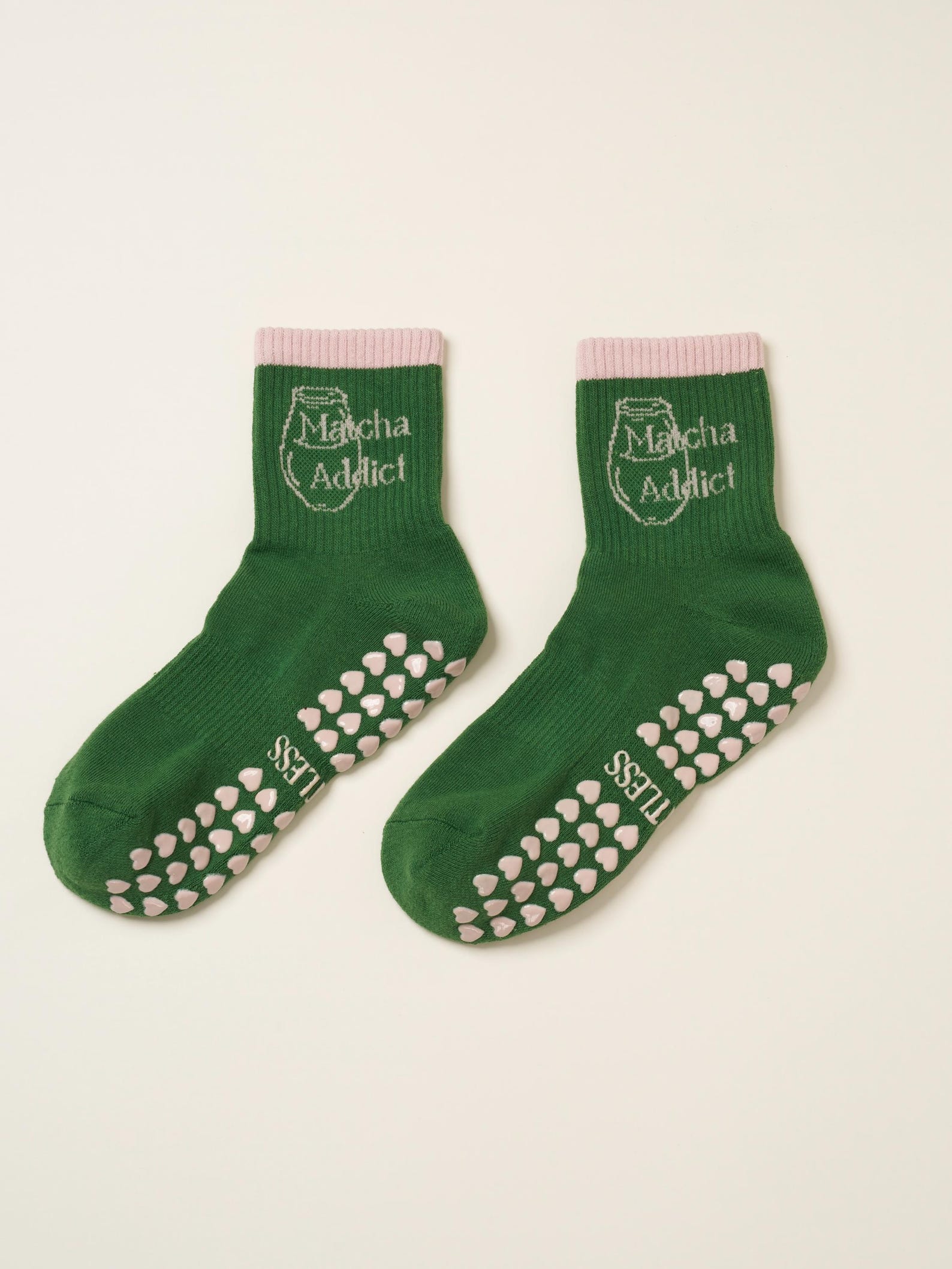 Effortless Club Grip Socks, Matcha Addict Crew Half Calf Non-slip Socks ...