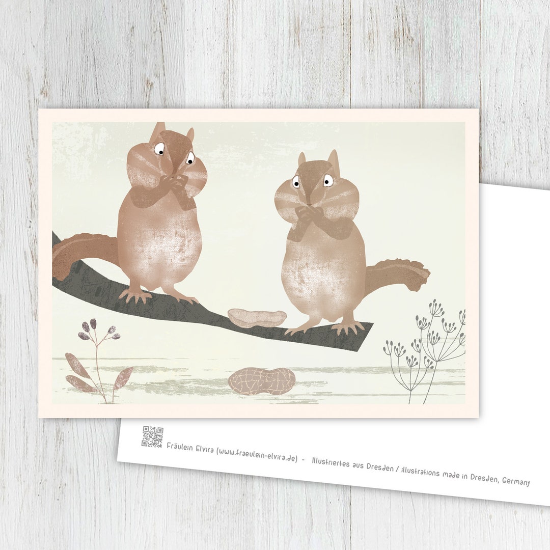 Card Chipmunk, Greeting Card, Vintage, Retro, Postcard, Illustration ...