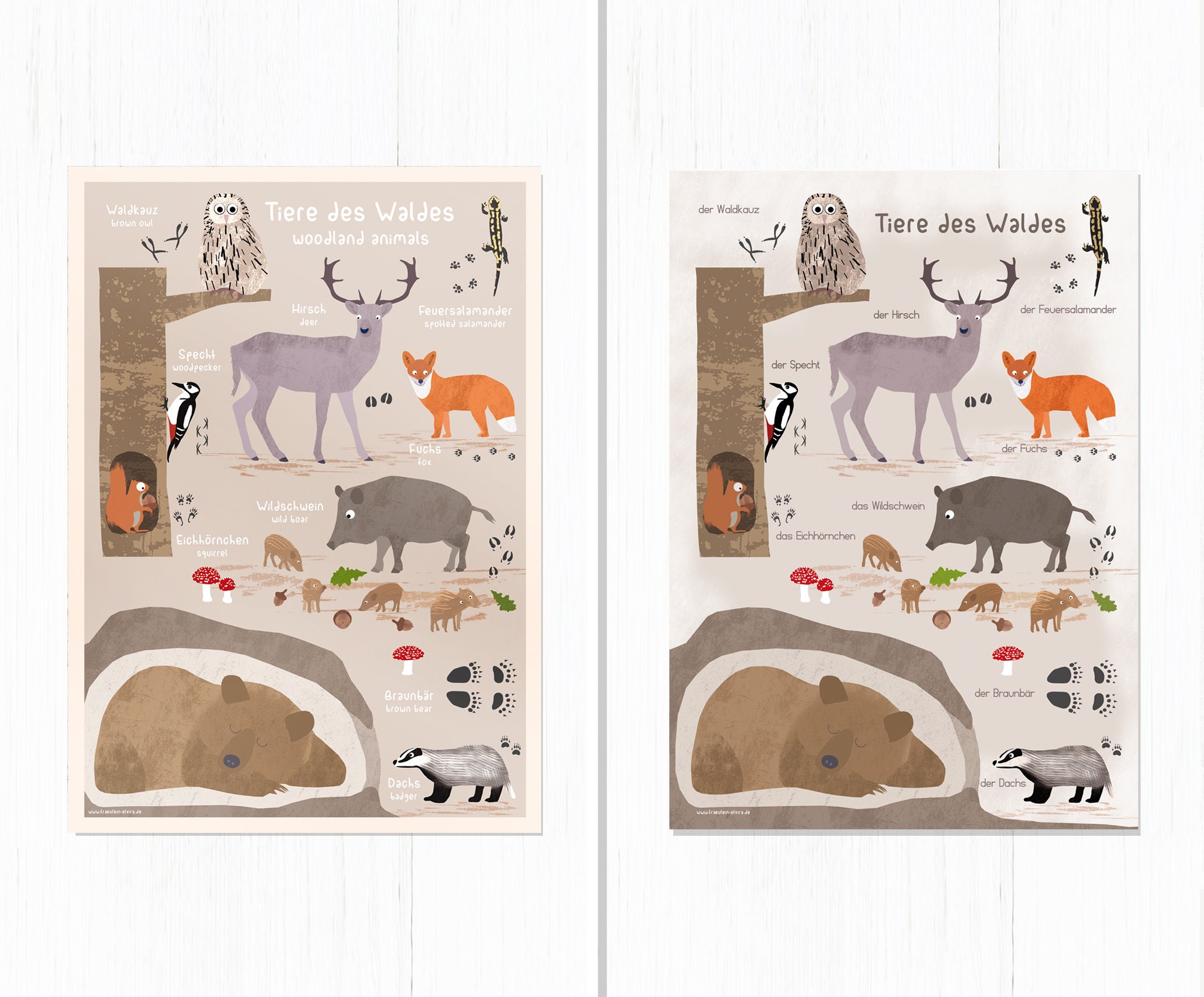 Tiere des Waldes, Poster A3 & A2, mit Posterleiste, 2 Varianten ...
