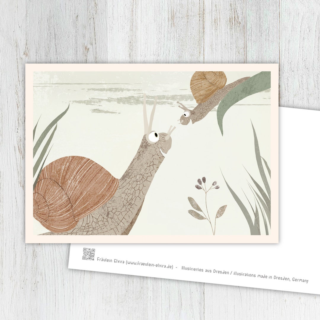 Card Snails, Greeting Card, Vintage, Retro, Postcard, Illustration ...