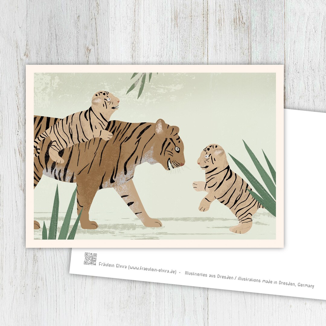 Card Tiger, Greeting Card, Vintage, Retro, Postcard, Illustration ...