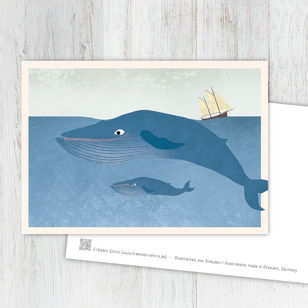 Card Whale, Greeting Card, Blue Whale, Postcard, Illustration, Animals ...
