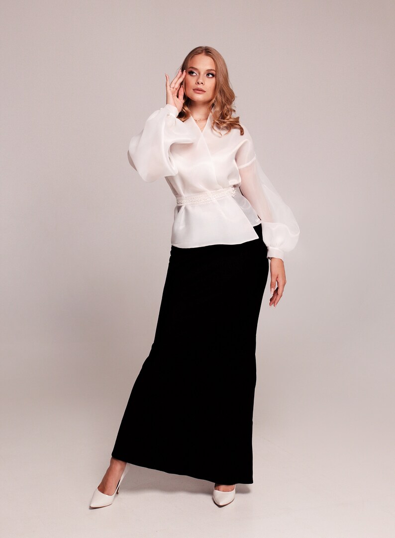 Sheer Milky White Organza Blouse For Bride Wrap Silk Blouse With