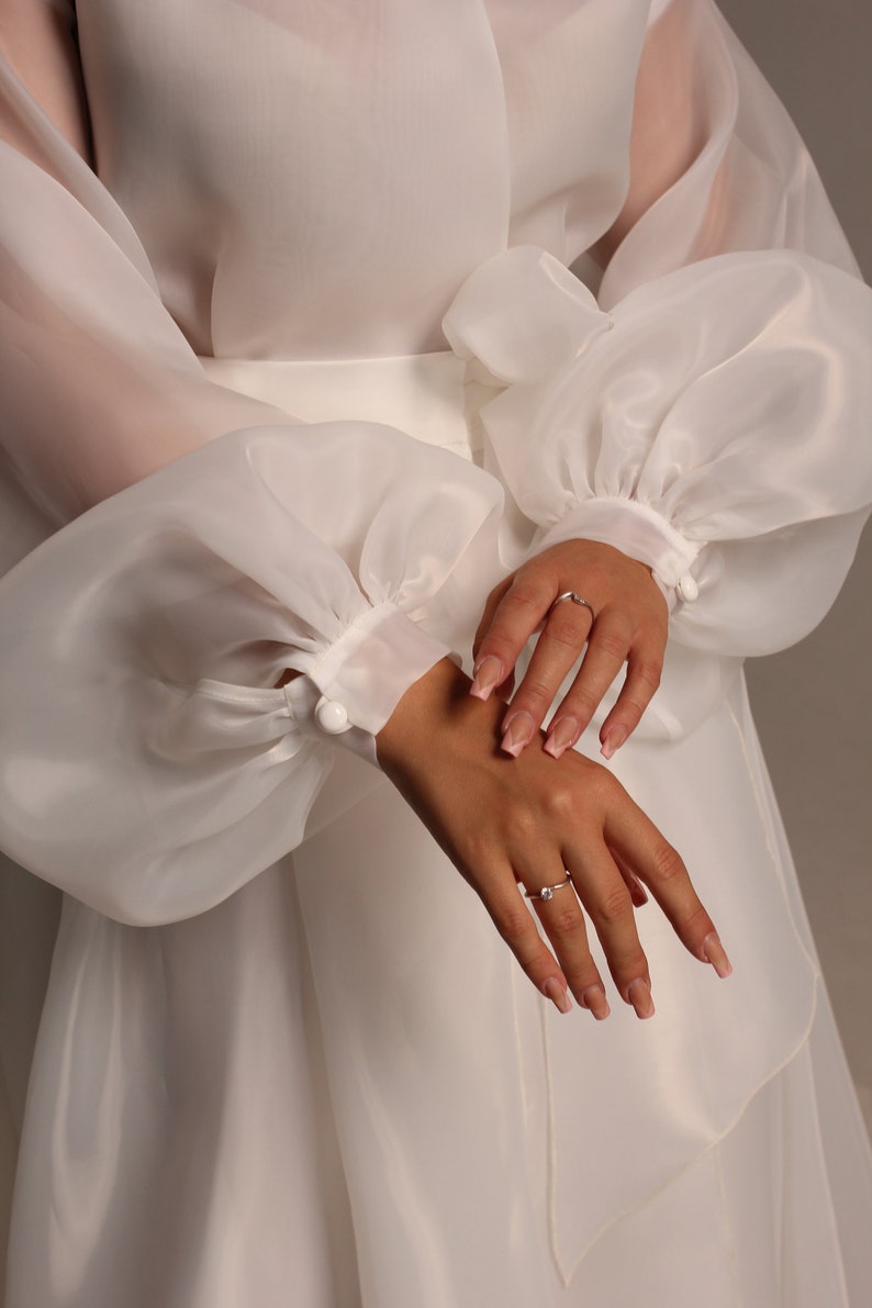 Sheer Milky White Organza Blouse For Bride Wrap Silk Blouse With