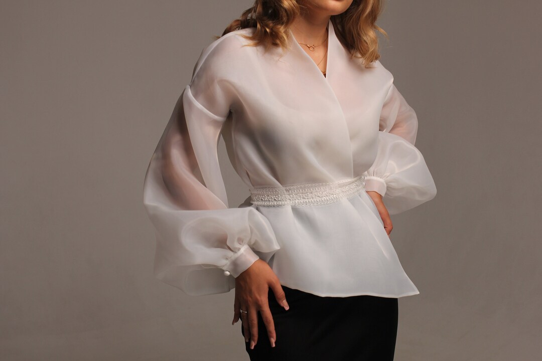 Sheer Milky White Organza Blouse For Bride Wrap Silk Blouse Etsy