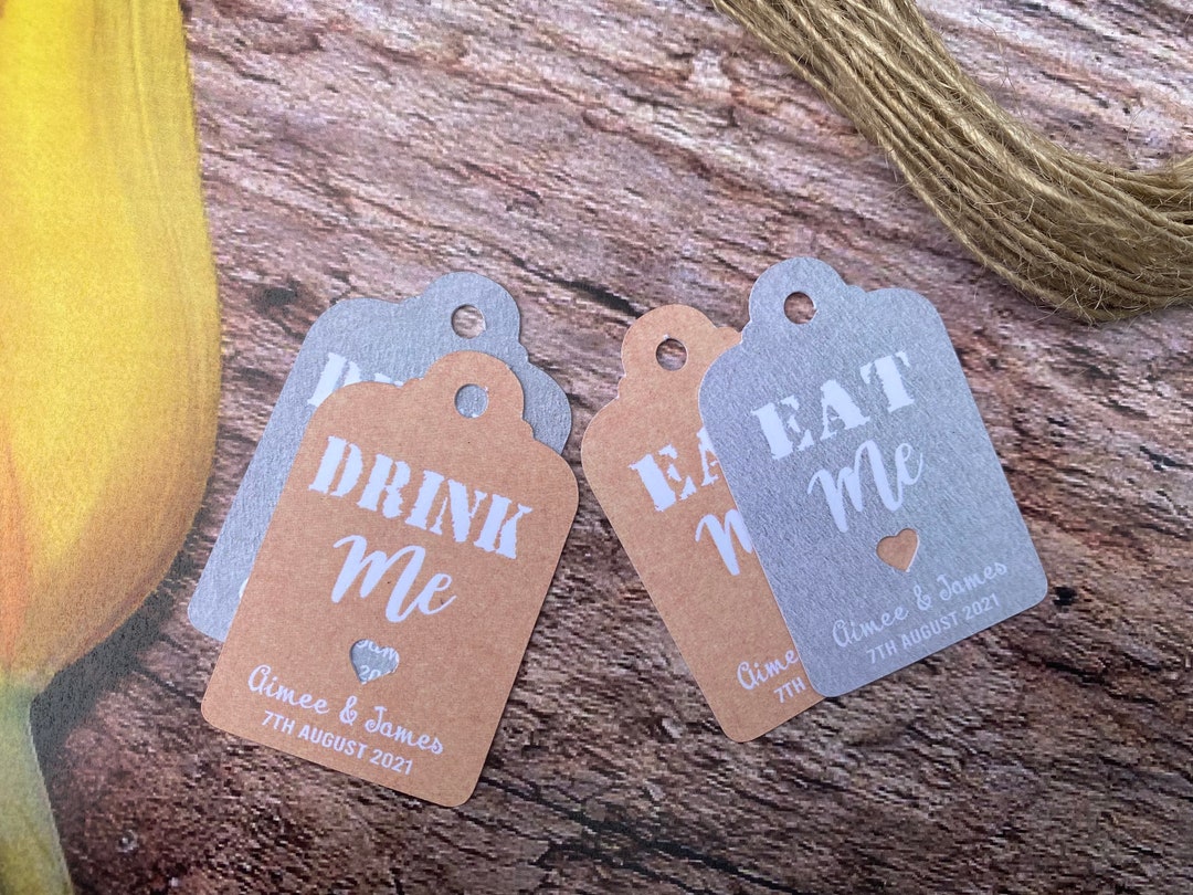Personalised Drink Me Eat Me Tag Wedding Favour Tags Thank You ...
