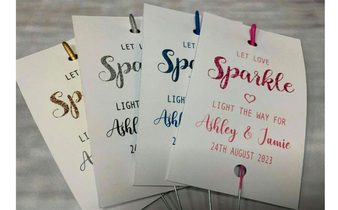 10X Personalised Sparkler Glow Stick Firework Tags Let Love Sparkle ...