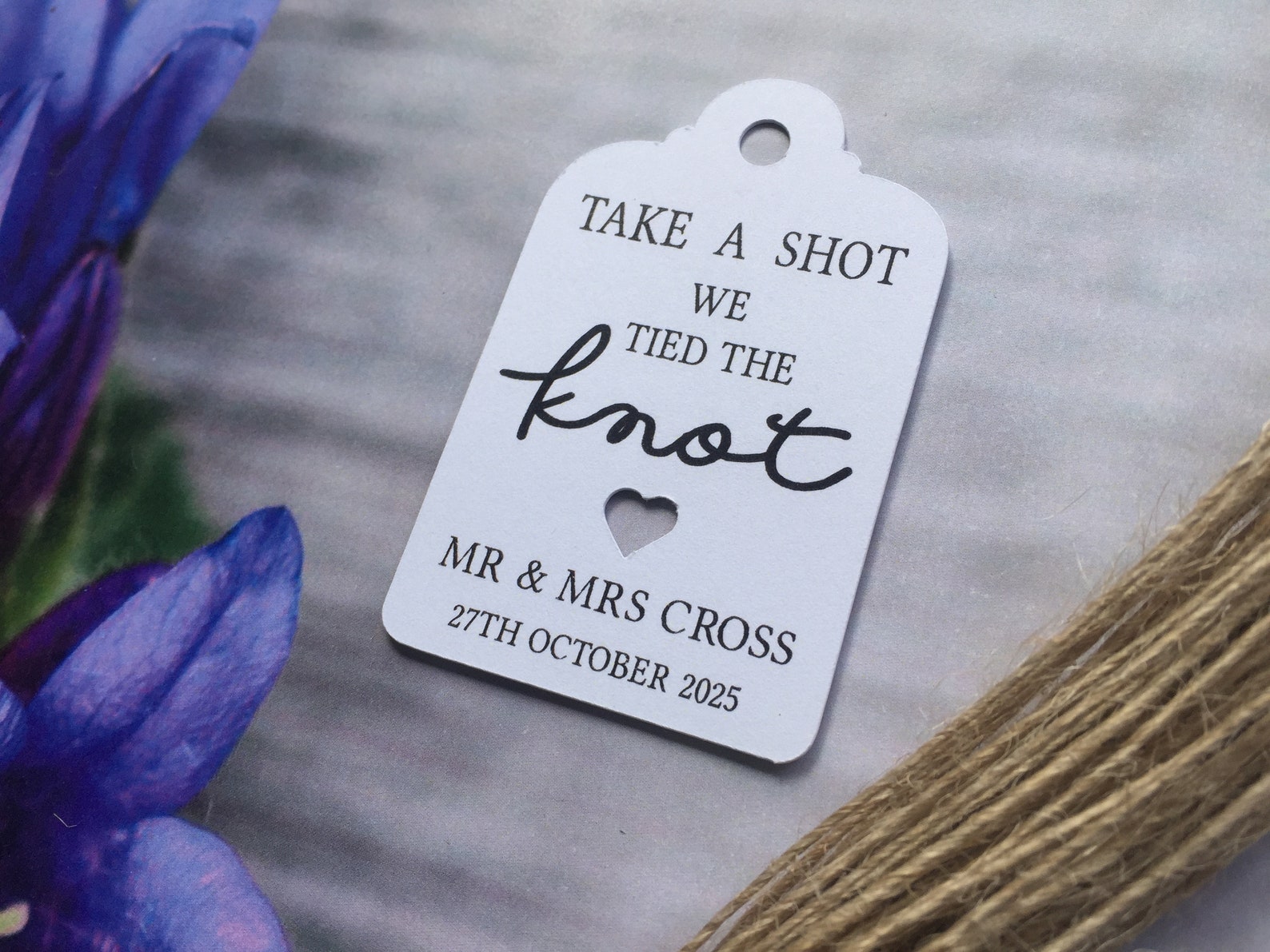 Personalised We Tied the Knot Take a Shot Wedding Favour Tags | Etsy