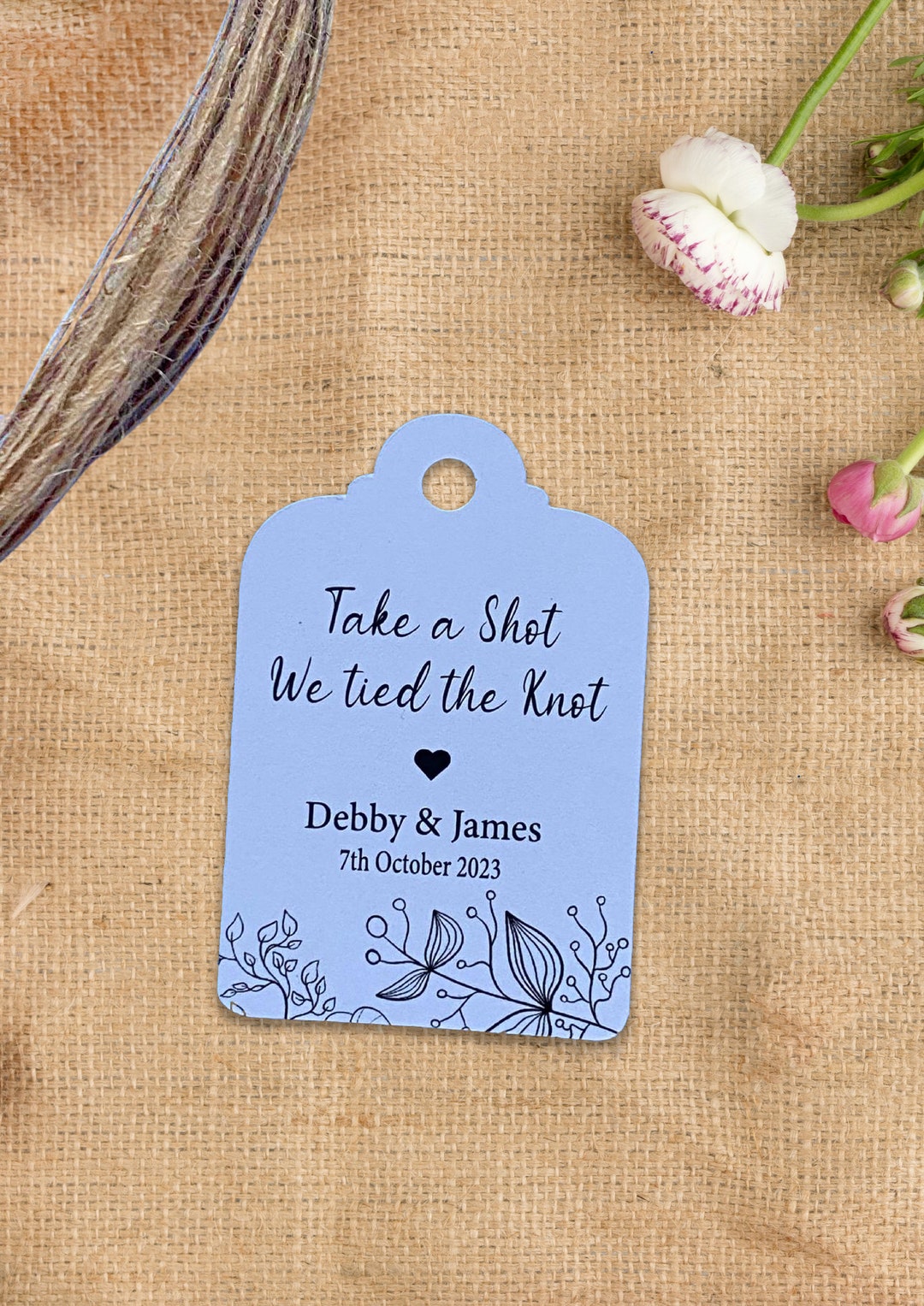 Personalised We Tied the Knot Take a Shot Wedding Favour Tags Thank You ...