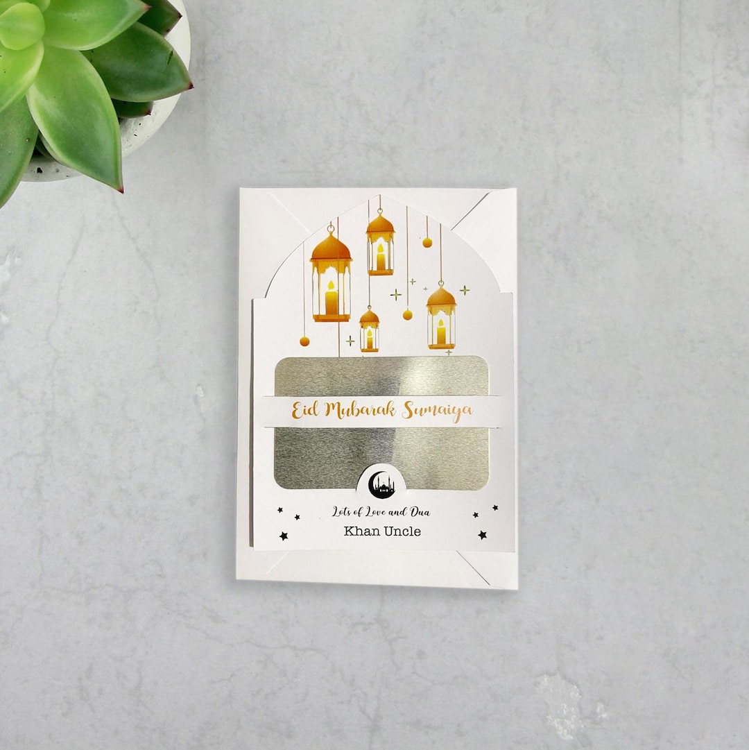 Personalised Eid Mubarak Gift Card Money Holder Wallet Cash Scratch ...