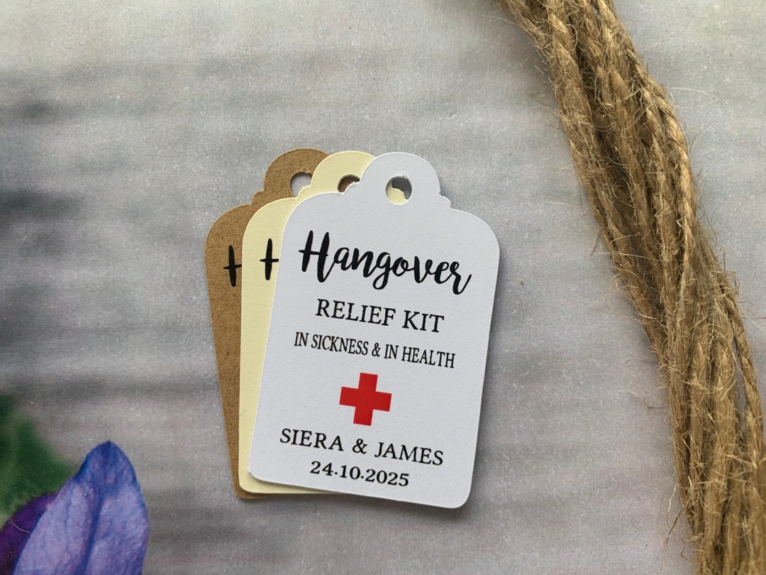 Personalised Hangover Relief Kit Tag Bridal Baby Shower Hen Favour Tags ...