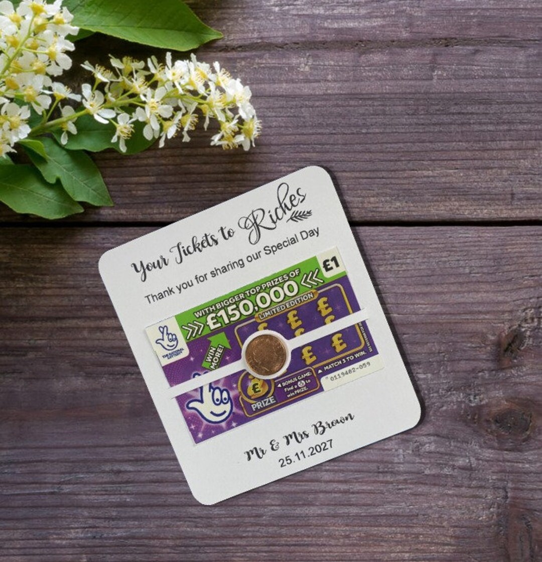 10X Personalised Penny Scratch Card/lottery Ticket Holders Wedding ...