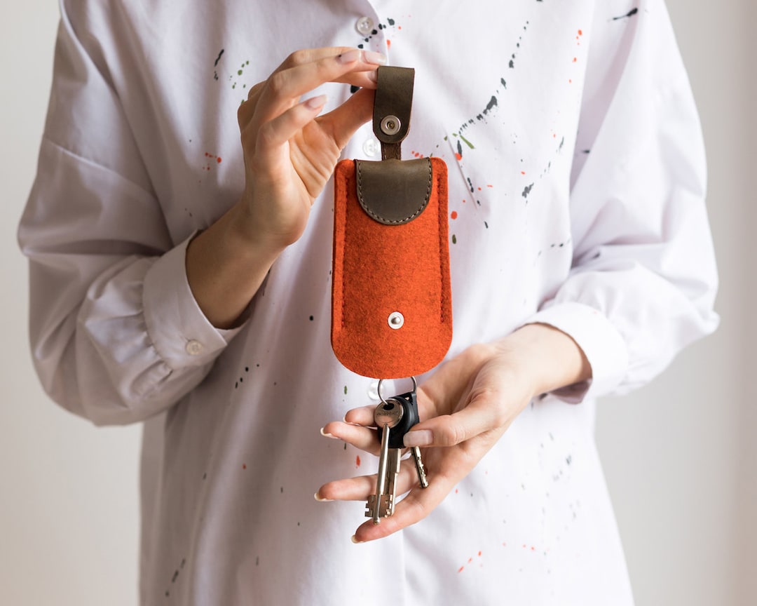 Burnt Orange Felt Key Case, 100% Merino Wool Key Case, Wool Key Case ...