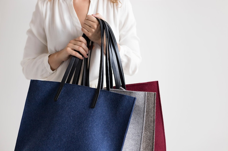 Long Tote Bag With Leather Handles, Handbag, Shoulder Bag, Leather Tote ...