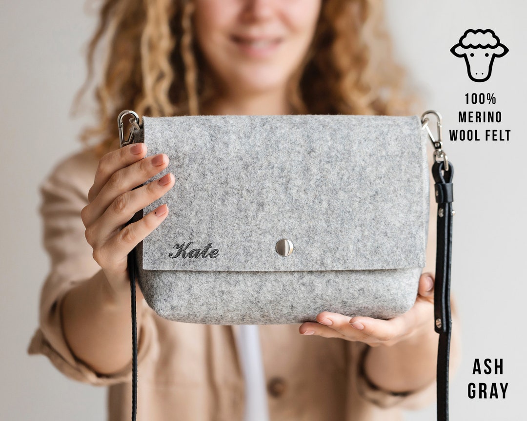 Small Merino Wool Felt Crossbody Bag With Leather Strap, Felt Bag,small ...