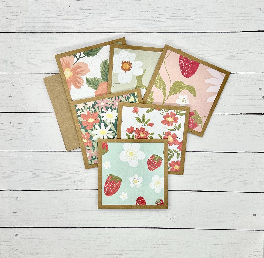 Strawberry Mini Blank Note Cards|assorted Set of 6|fruit + Floral ...