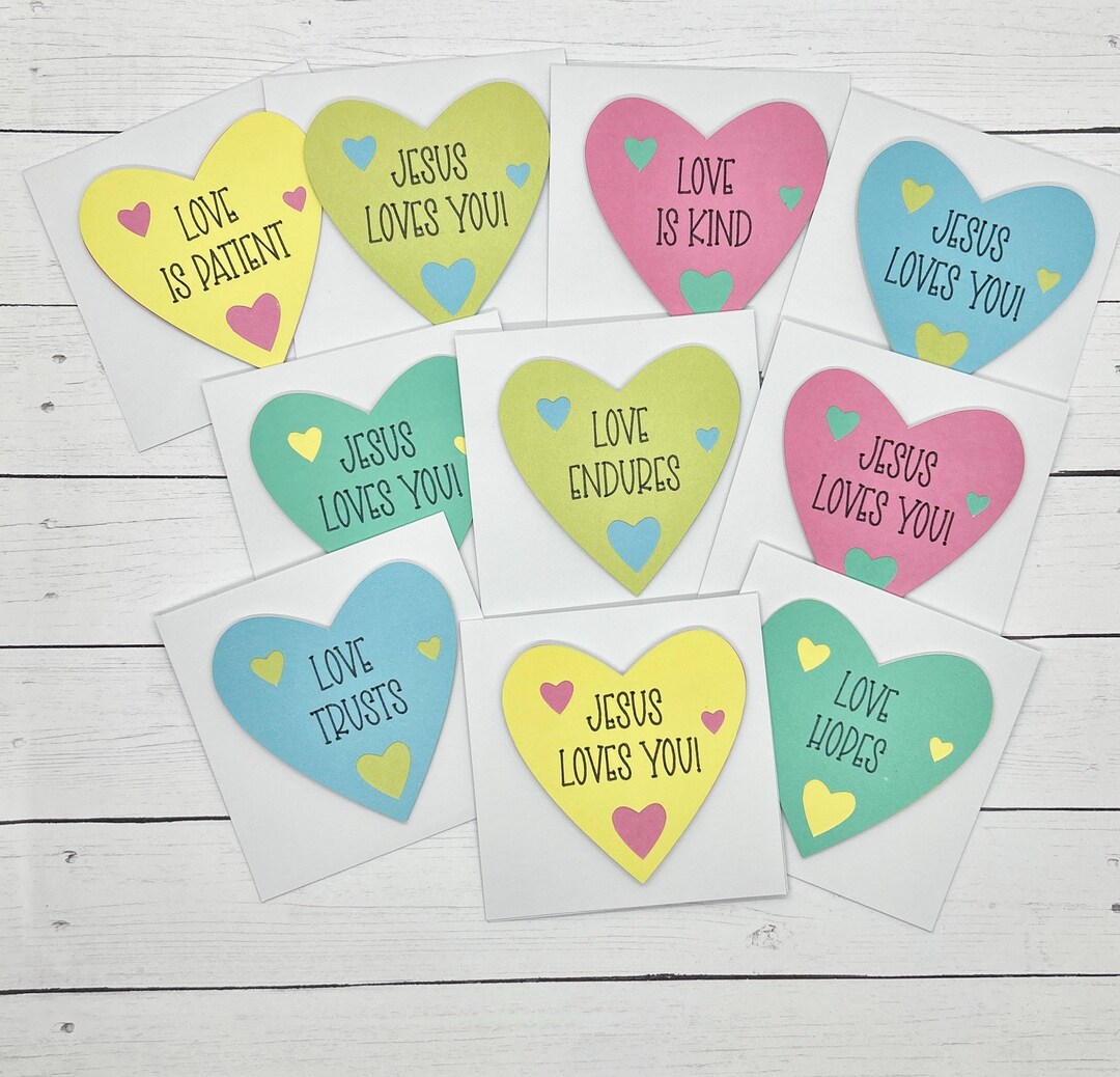 Christian Conversation Heart Valentine's Mini Cardsassorted Set of ...