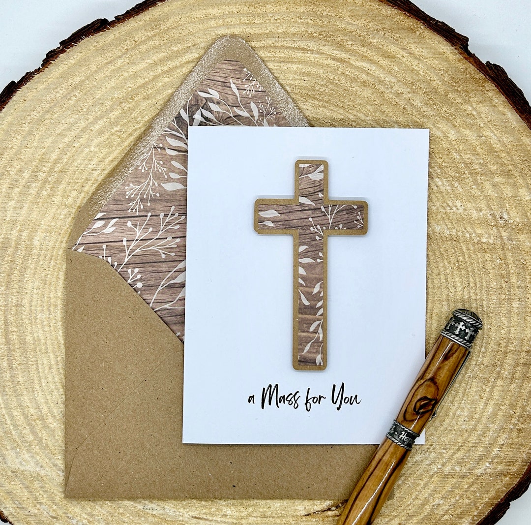 Catholic Mass Card|a Mass for You|cross With Wood & Sprigs Pattern ...