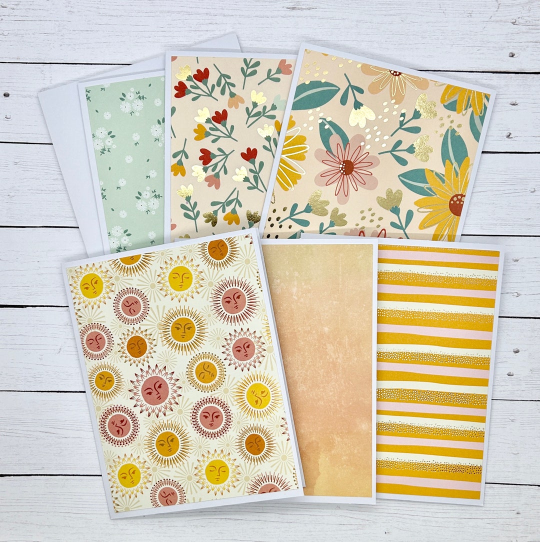 Summer Blank Note Cards|assorted Set of 6|sun and Floral Patterns With ...