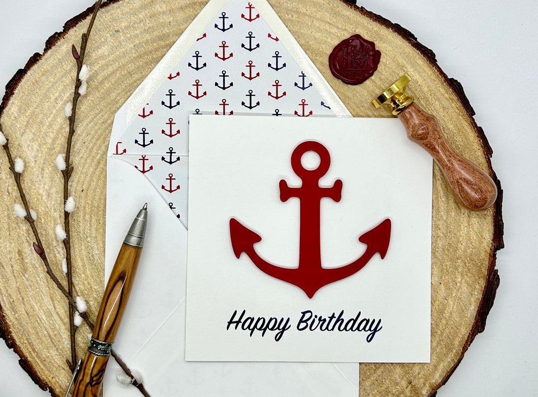 Nautical Happy Birthday Card|red White & Blue Anchor|americana|navy ...