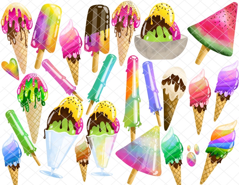 Watercolor Ice Cream Clip Art, Popsicle Png ,digital Download, Summer ...