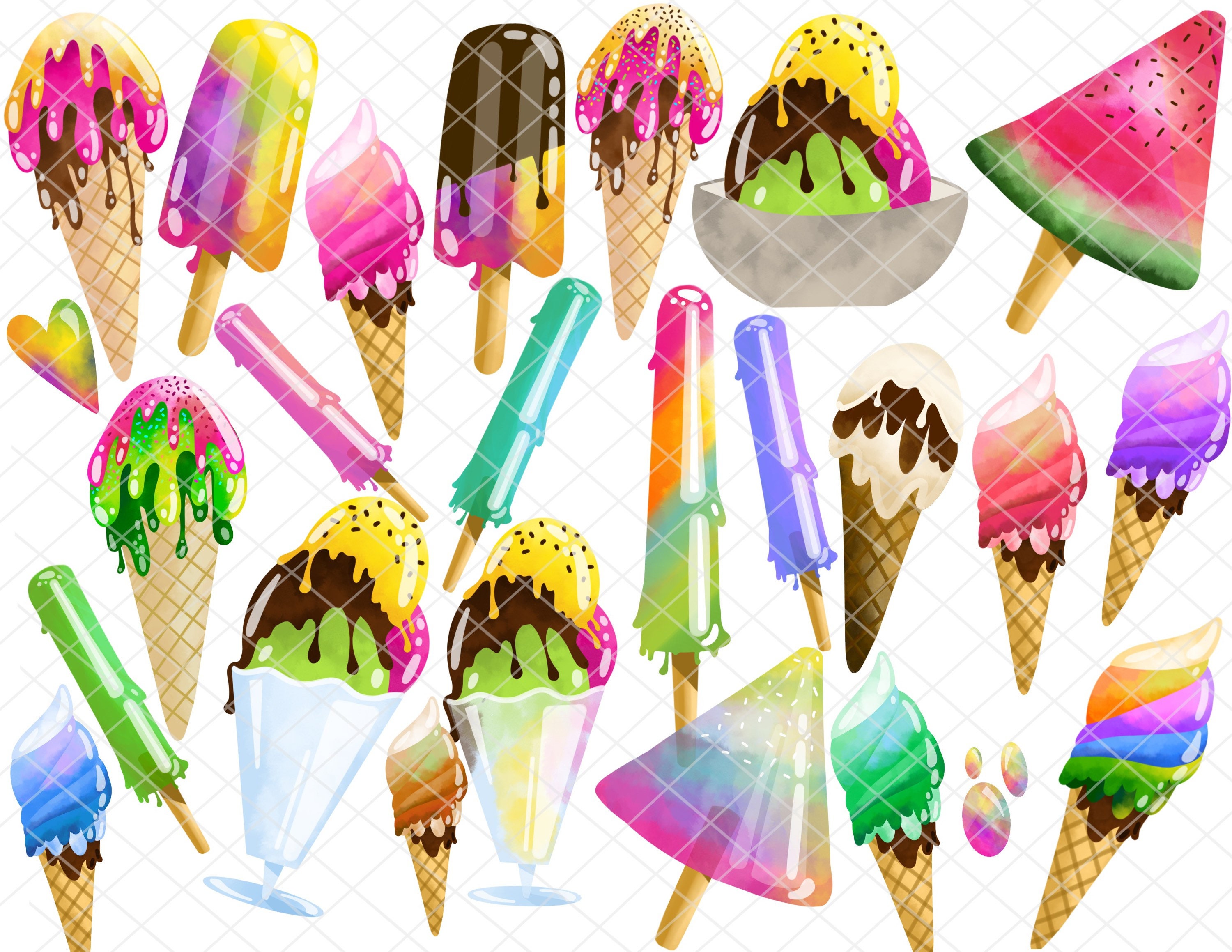 Watercolor Ice Cream Clip Art, Popsicle Png ,digital Download, Summer ...