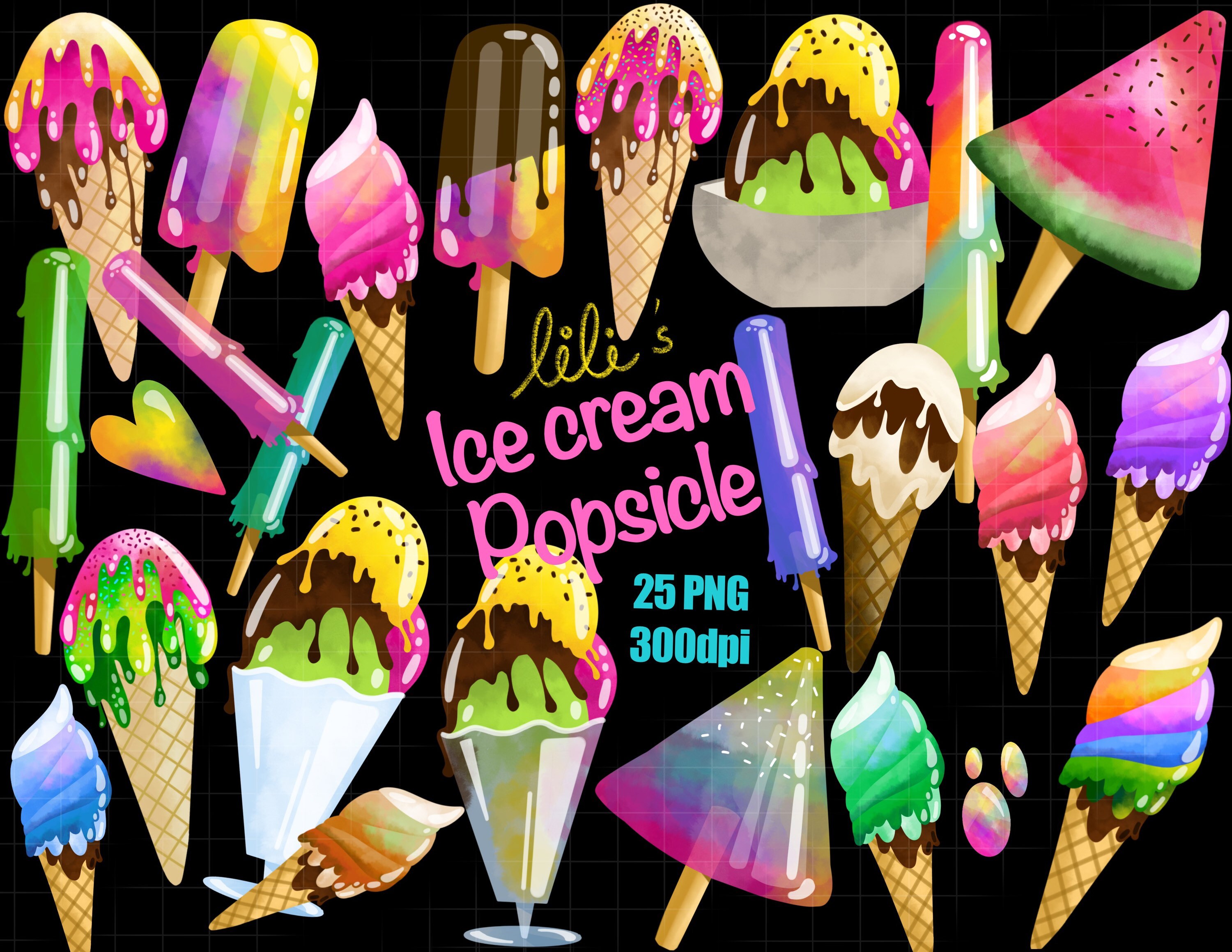 Watercolor Ice Cream Clip Art, Popsicle Png ,digital Download, Summer ...