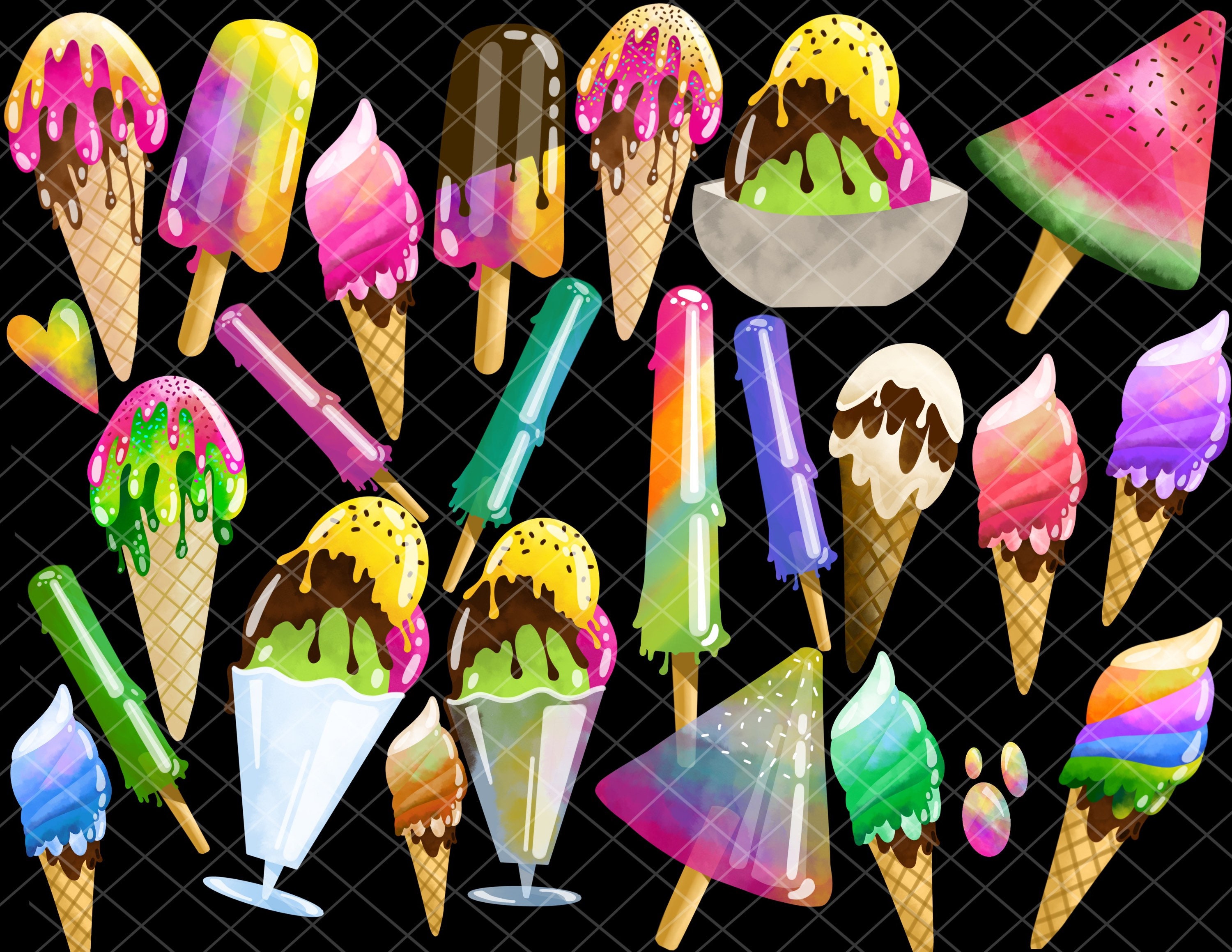 Watercolor Ice Cream Clip Art, Popsicle Png ,digital Download, Summer ...