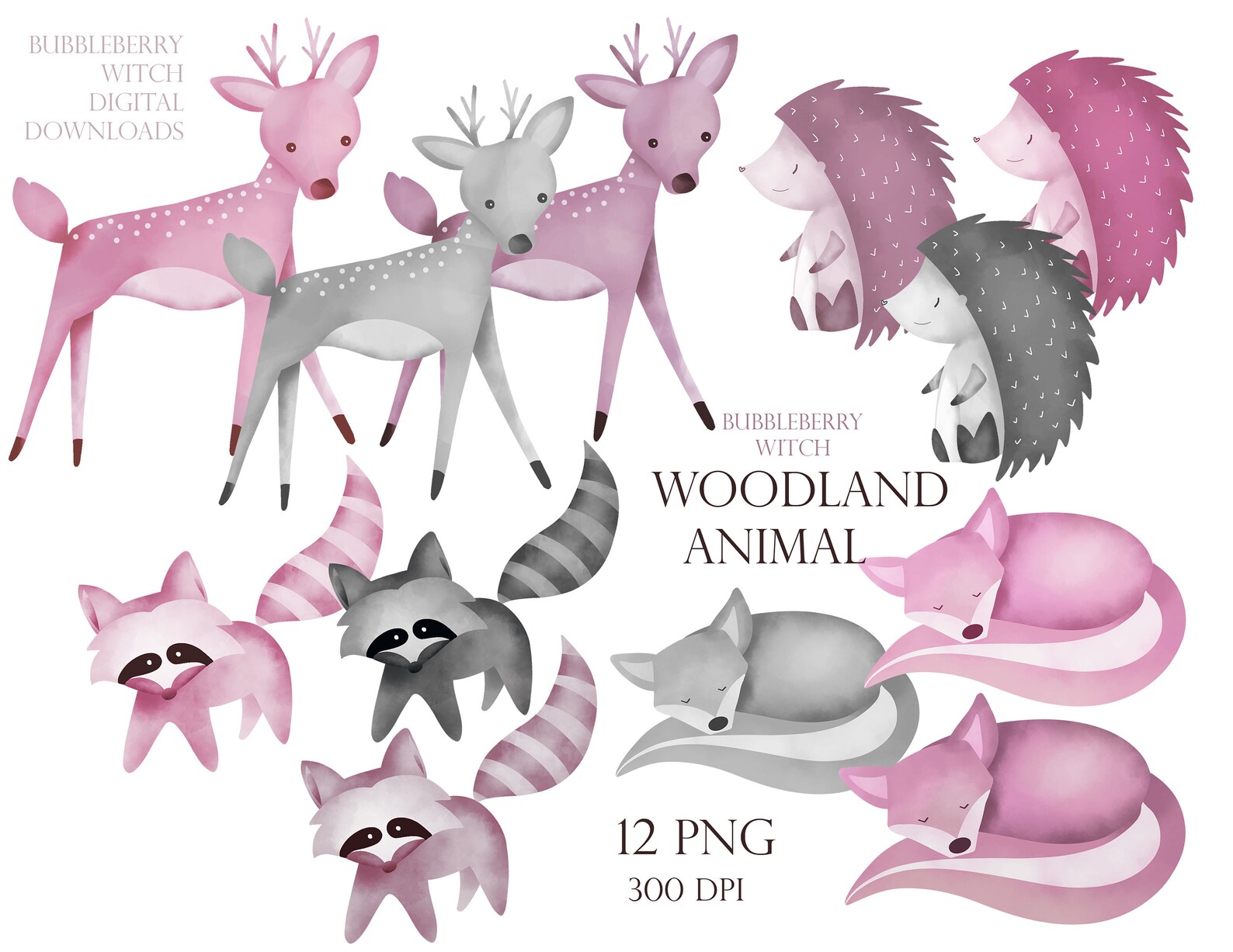Pink Woodland Animal Clipart Set Baby Girl Animal Png Cute - Etsy