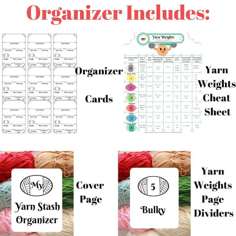PRINTABLE Customizable Yarn Stash Organizer Cards PDF DIY - Etsy