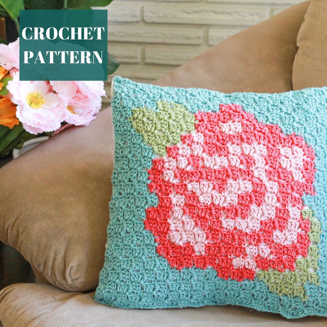 C2C Crochet Rose Pillow, C2C Crochet Pillow, C2C Crochet Blanket, C2C ...