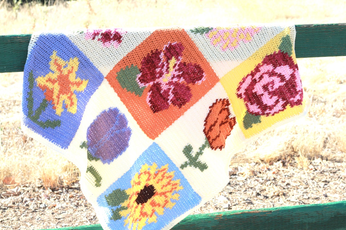 Flower Crochet Blanket Tapestry Crochet Tapestry Crochet - Etsy