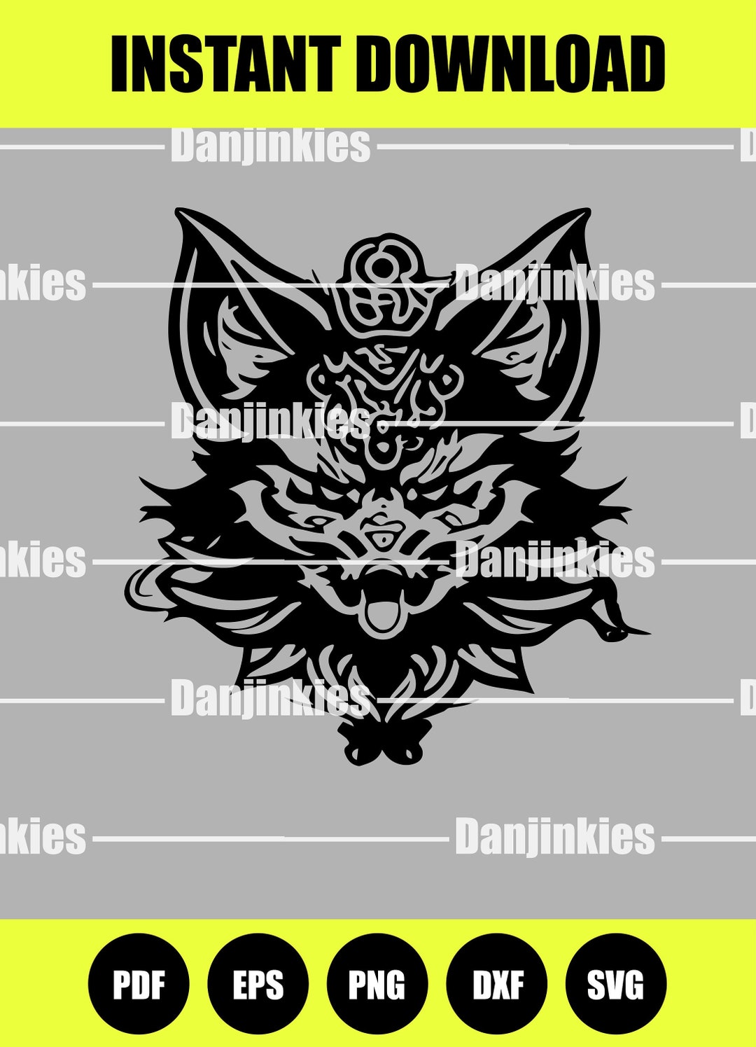 Demon Fox Spirit Cut File Printable Clipart Vector Engraving Digital ...