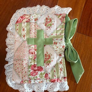 Floral Quilted Bible Cover With Cross Appliqué and Eyelet Lace - Etsy
