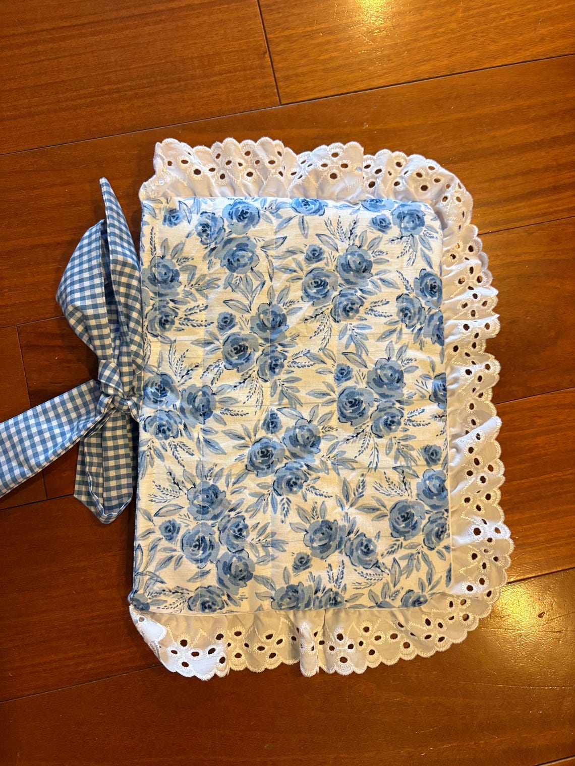 Blue Floral Quilted Bible Cover With Cross Appliqué and Eyelet Lace - Etsy