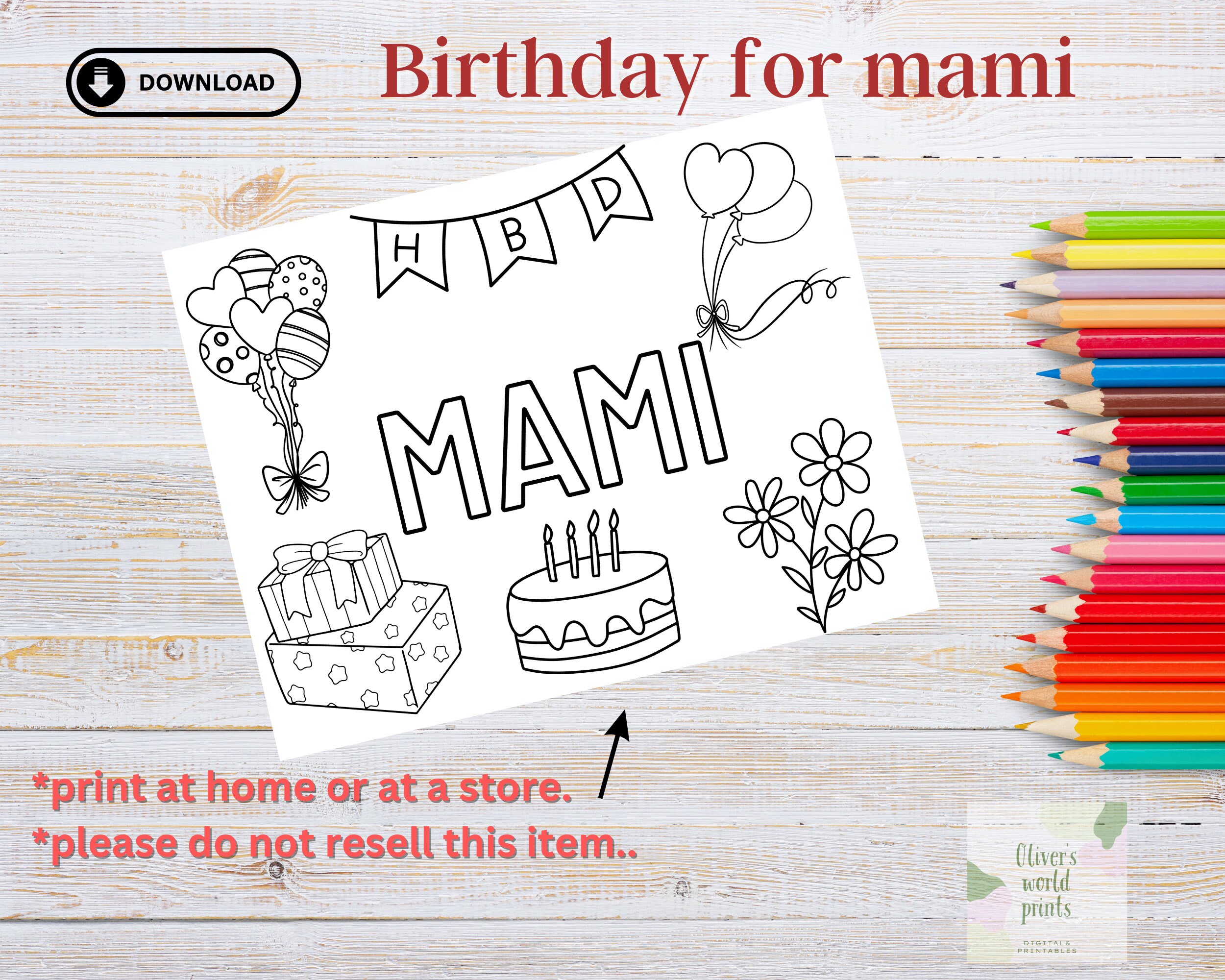 Happy Birthday Coloring Card for Mom. Printable Coloring Page for Mami ...