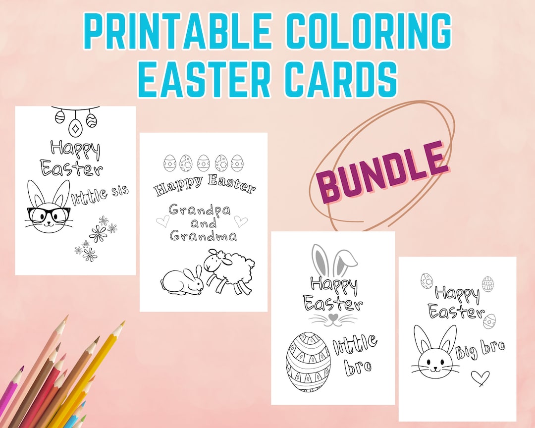 Easter Bundle Coloring Cards Happy Easter Craft Cards for Kids ...