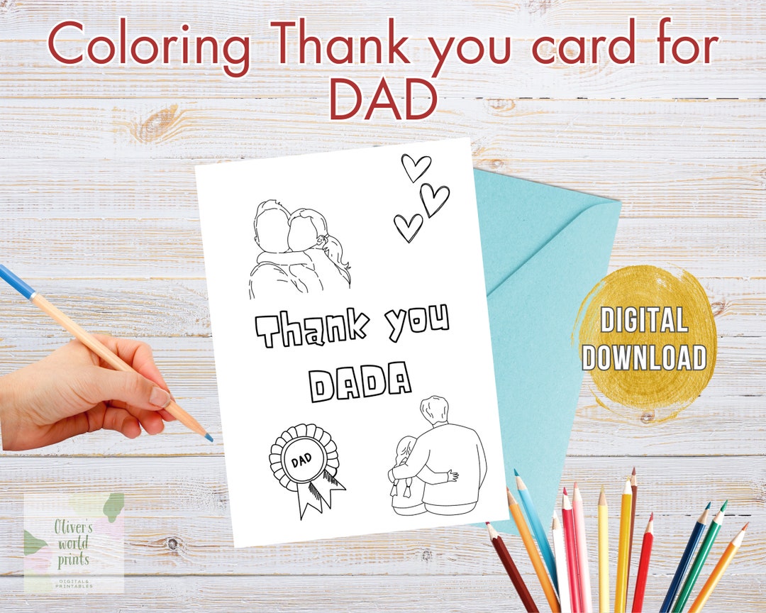 Thank You Card for Dada. Printable Coloring Card Gift for Dad to Give ...