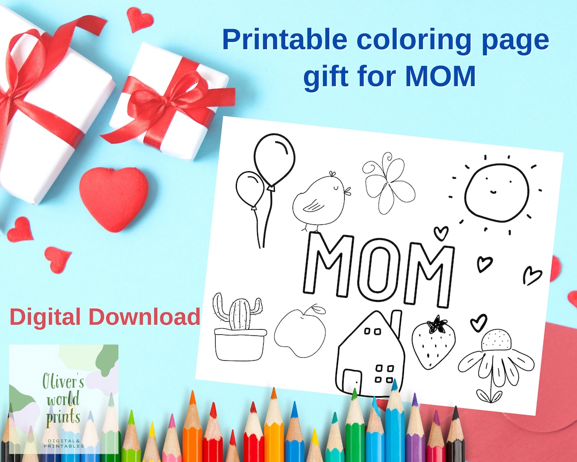 Printable Coloring Page for MOM Card Gift for Mothers Day or Birthday ...
