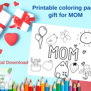 Printable Coloring Page for MOM Card Gift for Mothers Day or Birthday ...