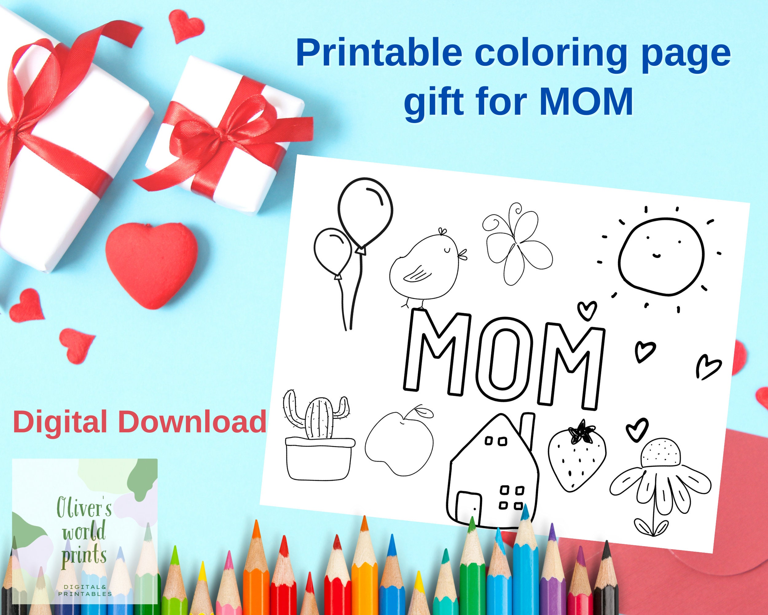 Printable Coloring Page for MOM Card Gift for Mothers Day or Birthday ...