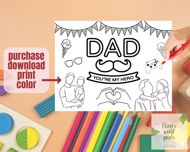 Coloring Page for DAD You're My Hero. Printable Fathers - Etsy