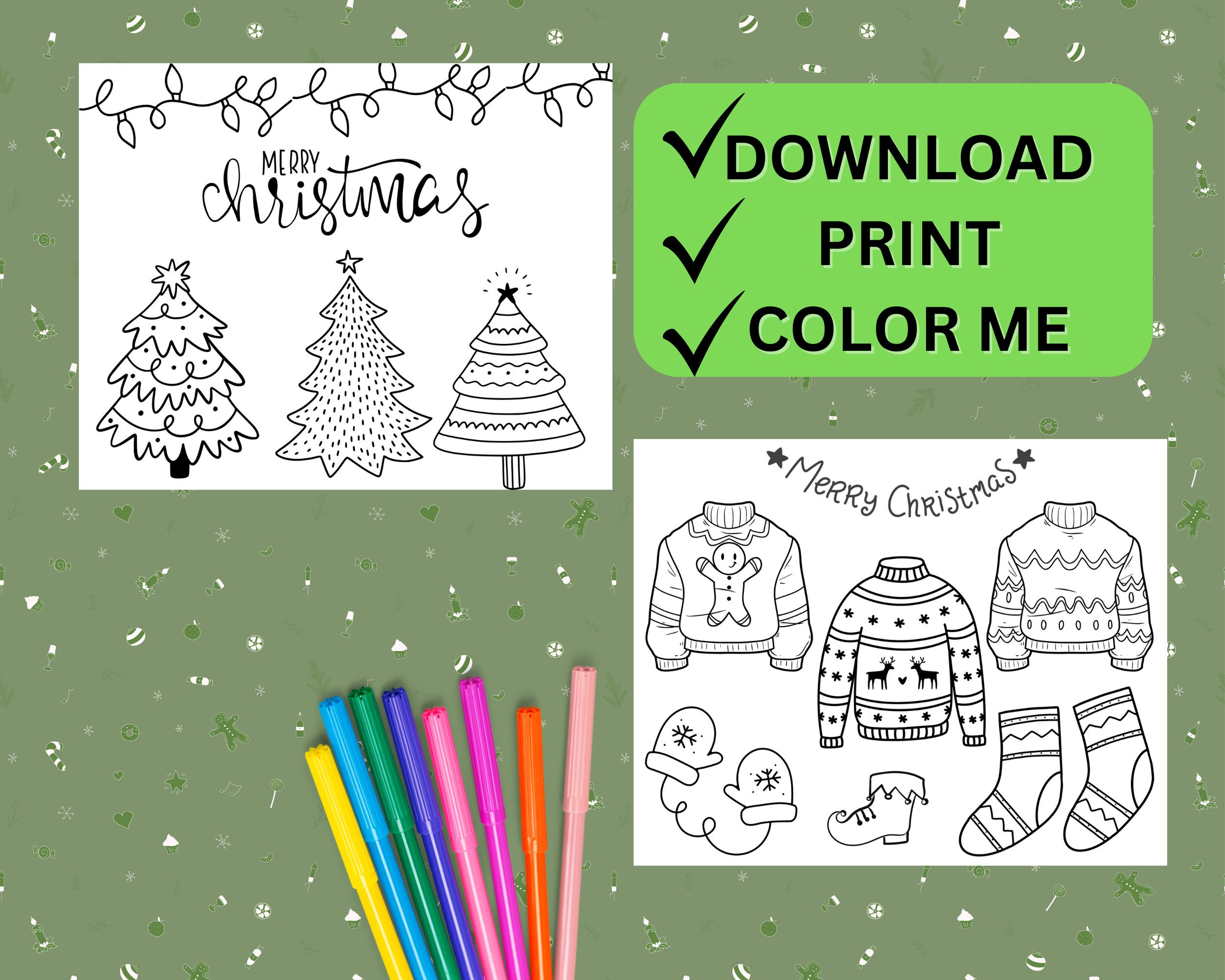 Printable Christmas Coloring Pages. Christmas Coloring Bundle - Etsy