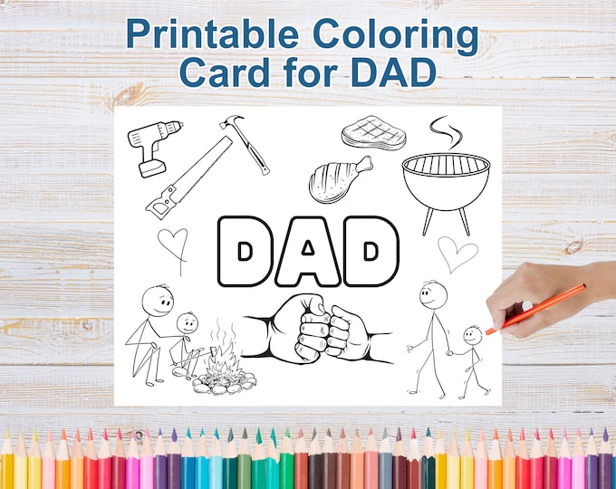 Coloring Page for Dad Birthday. Printable DAD Card to Color for Happy ...