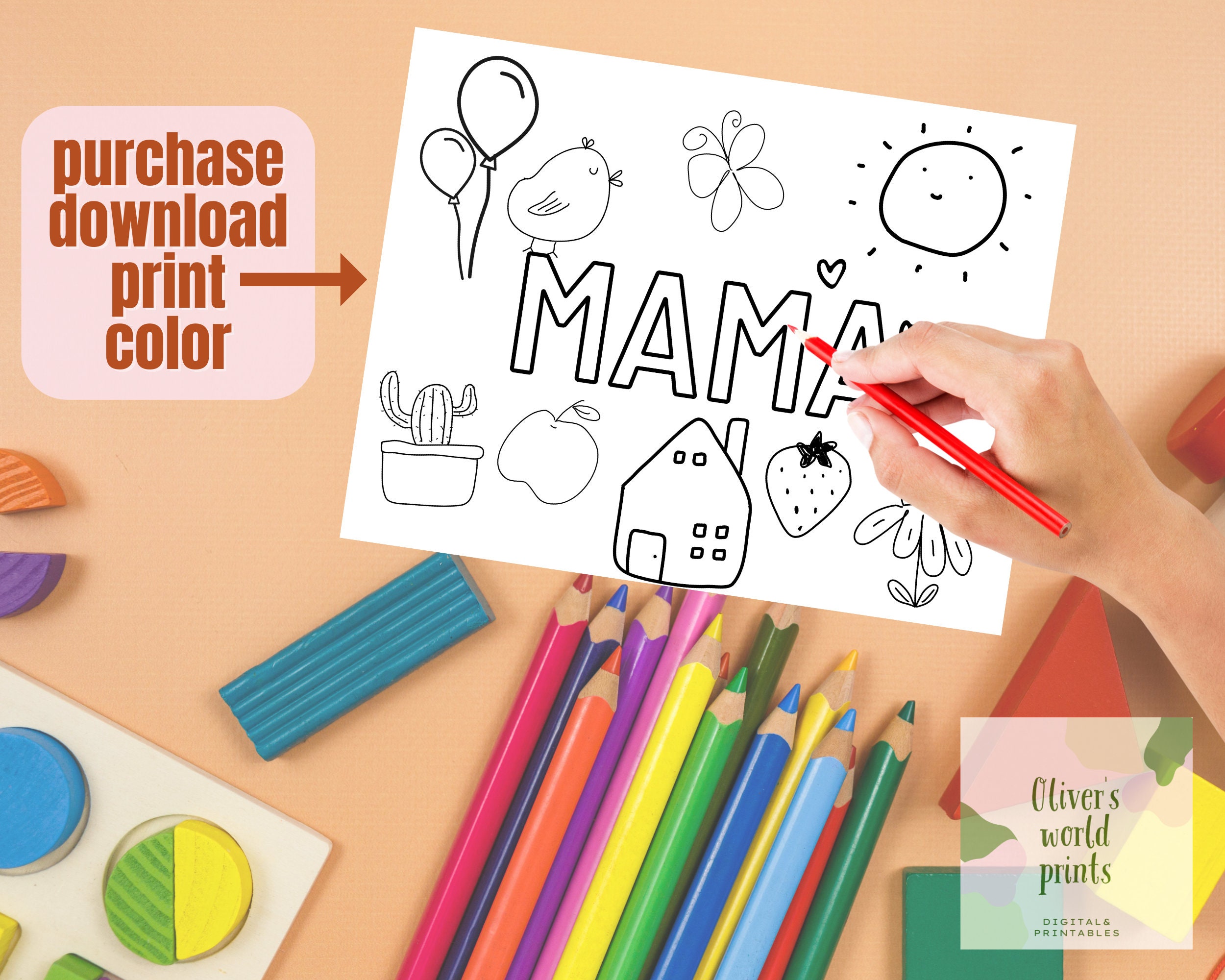 MAMA Coloring Page Card Gift for Mama. Printable Doodle Page to Color ...