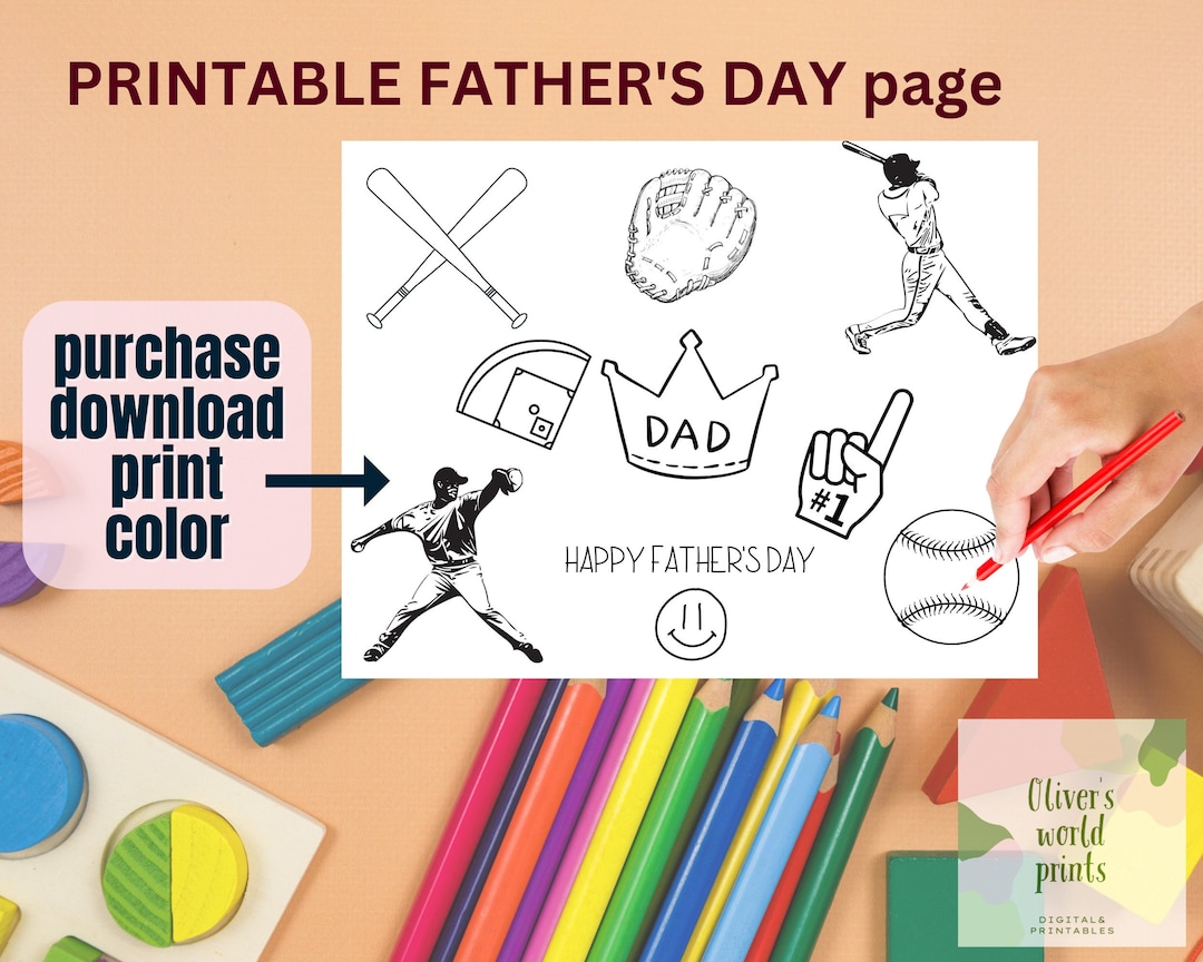 Baseball Coloring Page for DAD. Happy Fathers Day Card for - Etsy