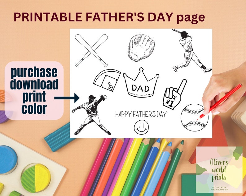 Baseball Coloring Page for DAD. Happy Fathers Day Card for - Etsy